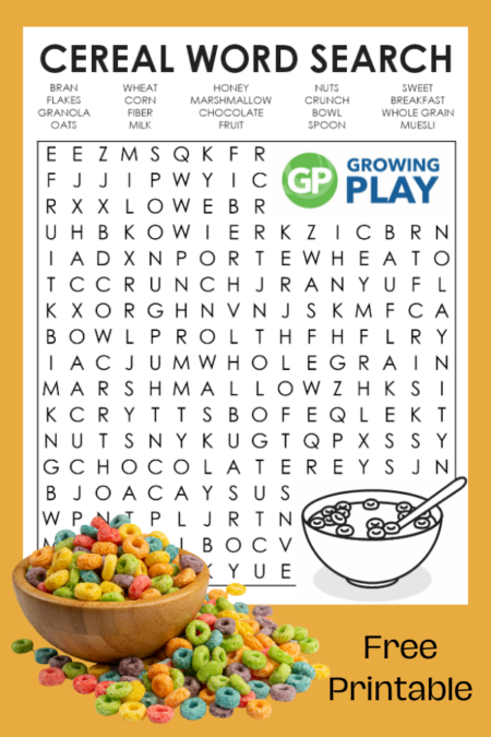 Cereal Word Search Printable - Free PDF - Growing Play