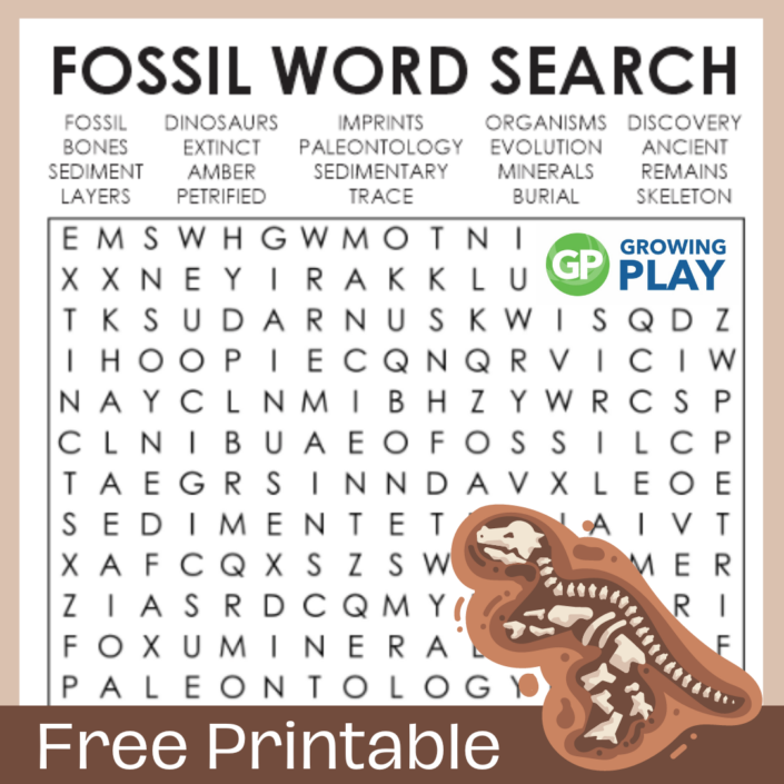 Fossil Word Search Printable - Free PDF - Growing Play