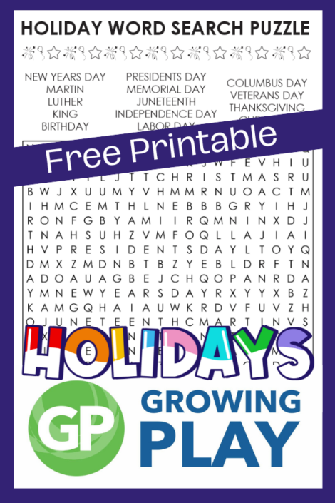 Holiday Word Search Puzzle - Growing Play
