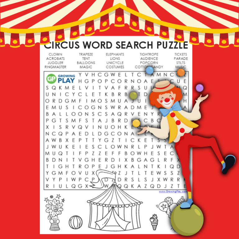Circus Word Search Printable - Free - Growing Play