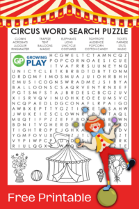 Circus Word Search Printable - Free - Growing Play