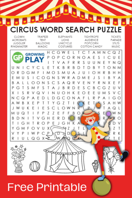 Circus Word Search Printable - Free - Growing Play