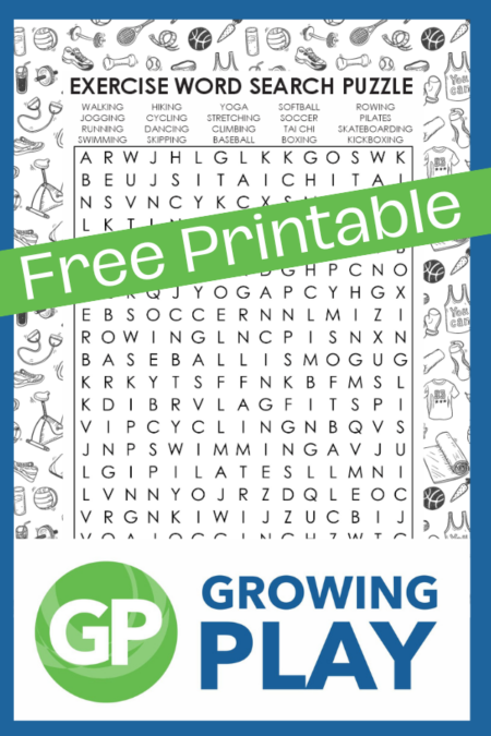 Exercise Word Search Printable Puzzle - FREE PDF - Growing Play