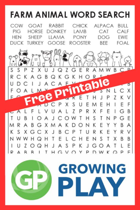 Farm Animal Word Search Printable PDF - Free - Growing Play