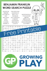 Benjamin Franklin Word Search Free Printable - Growing Play