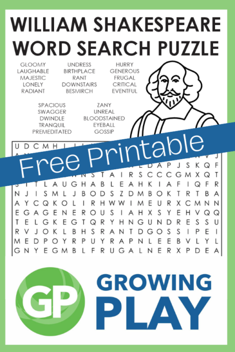 William Shakespeare Word Search PDF - Growing Play