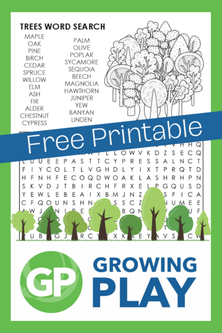 Trees Word Search Free Printable PDF - Growing Play