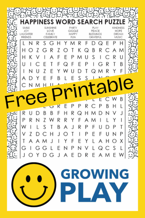 Happy Word Search Printable Free PDF - Growing Play