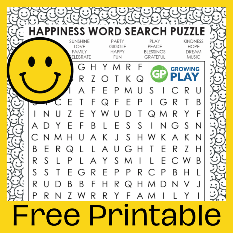 Happy Word Search Printable Free PDF - Growing Play