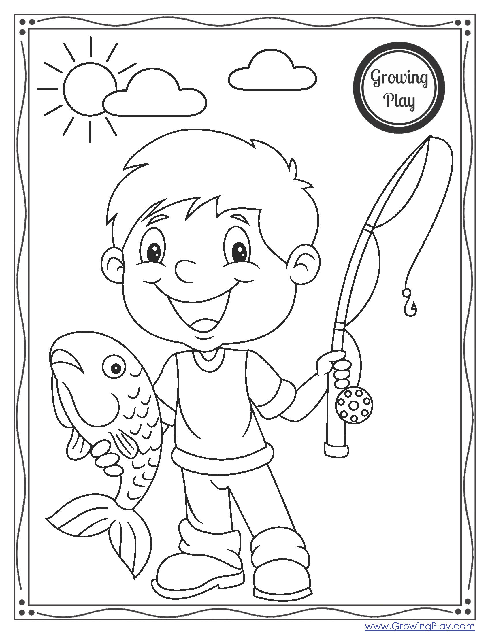 Fishing Coloring Pages Free Printable PDF Packet - Growing Play
