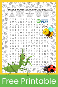 Insect Word Search Free Printable - Growing Play