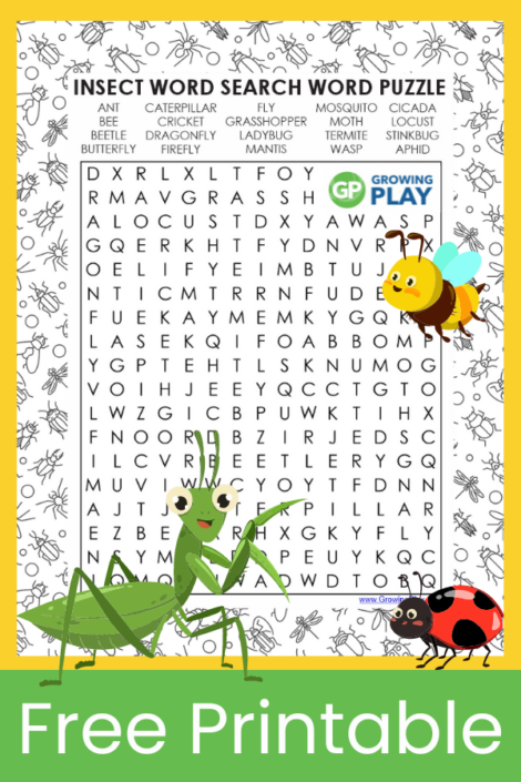 Insect Word Search Free Printable - Growing Play