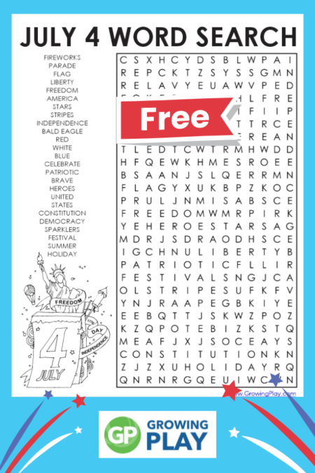 July 4 Word Search Free Printable - Growing Play