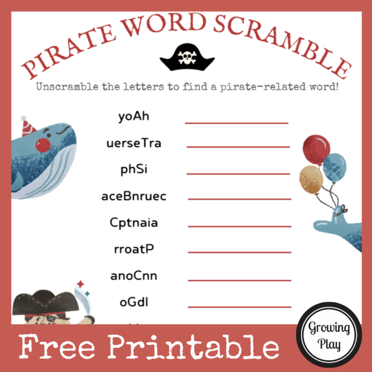 Pirate Word Scramble Free Printable - Growing Play