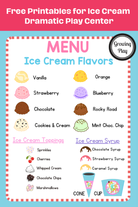 Ice Cream Shop Dramatic Play Free Printables - Growing Play