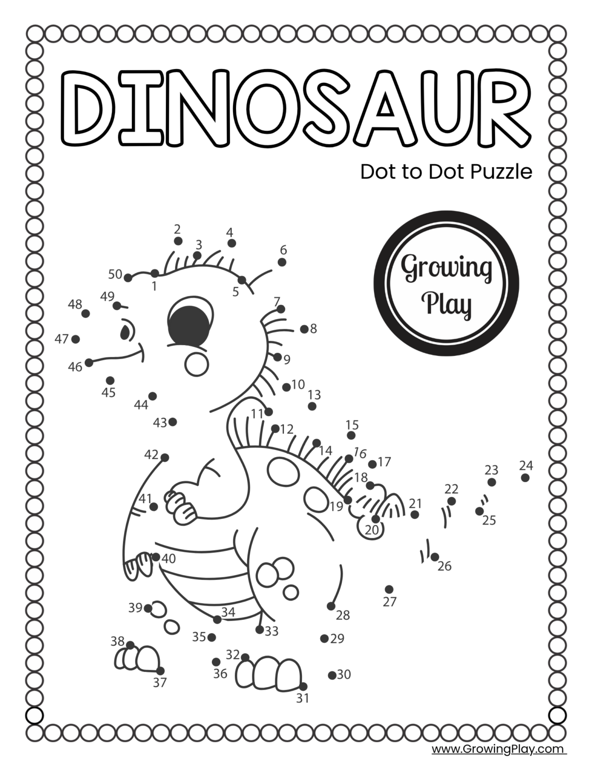 Dinosaur Dot to Dot Free Printable Packet - Growing Play