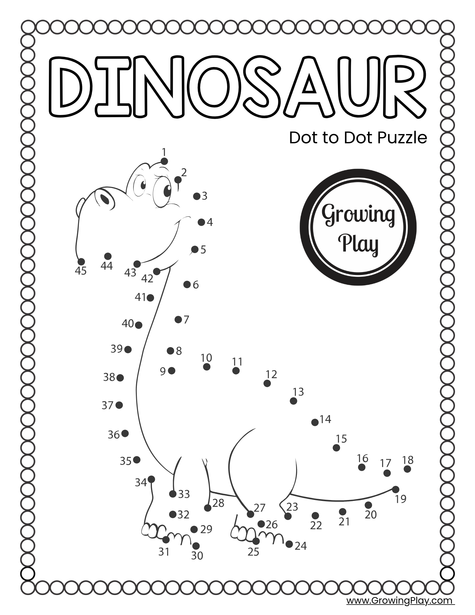 Dinosaur Dot to Dot Free Printable Packet - Growing Play