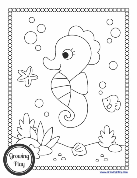 Printable Cute Seahorse Coloring Pages - Free - Growing Play