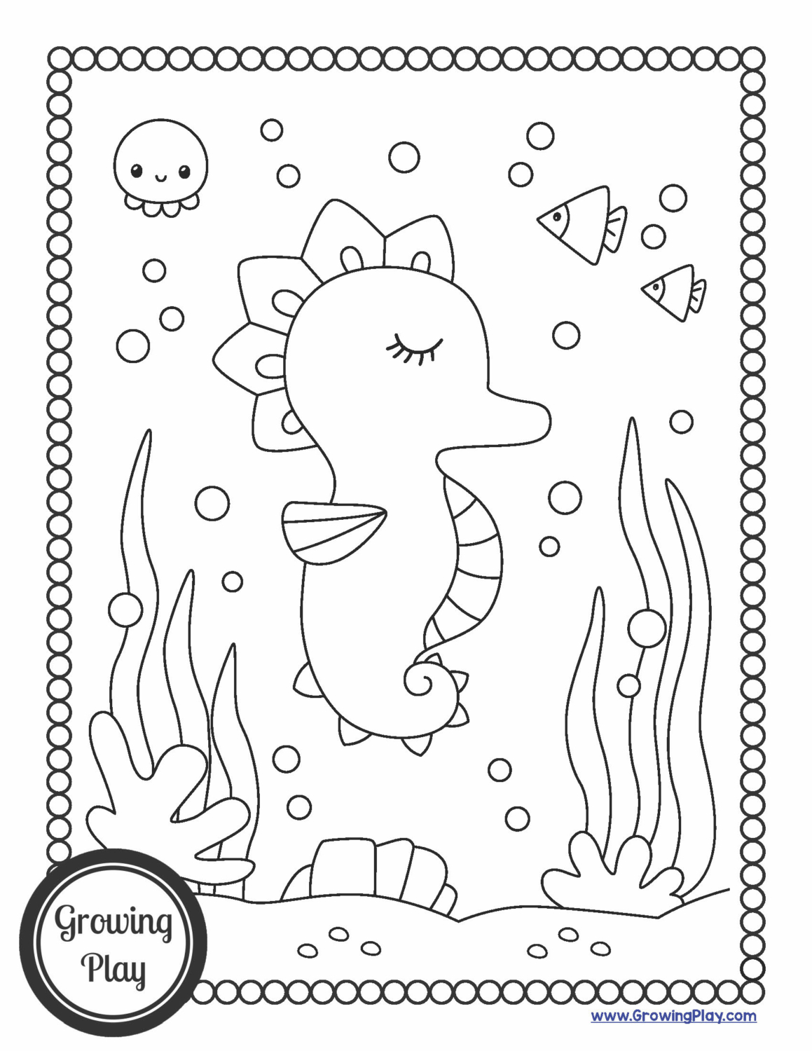 Printable Cute Seahorse Coloring Pages - Free - Growing Play