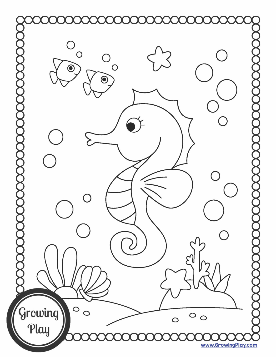 Printable Cute Seahorse Coloring Pages - Free - Growing Play
