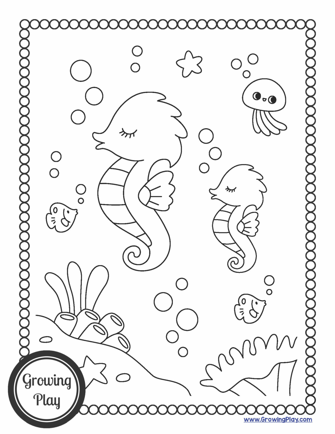 Printable Cute Seahorse Coloring Pages - Free - Growing Play