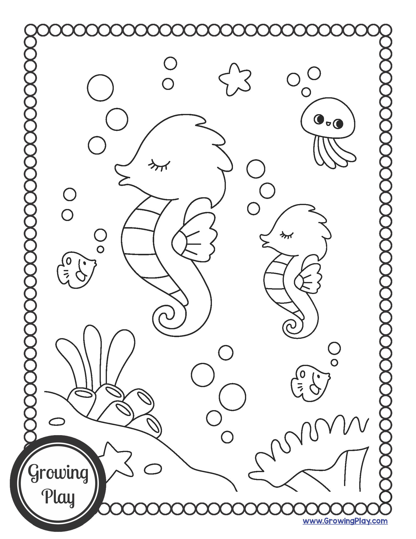 Printable Cute Seahorse Coloring Pages - Free - Growing Play