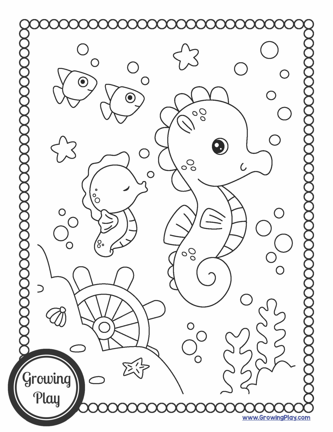 Printable Cute Seahorse Coloring Pages - Free - Growing Play
