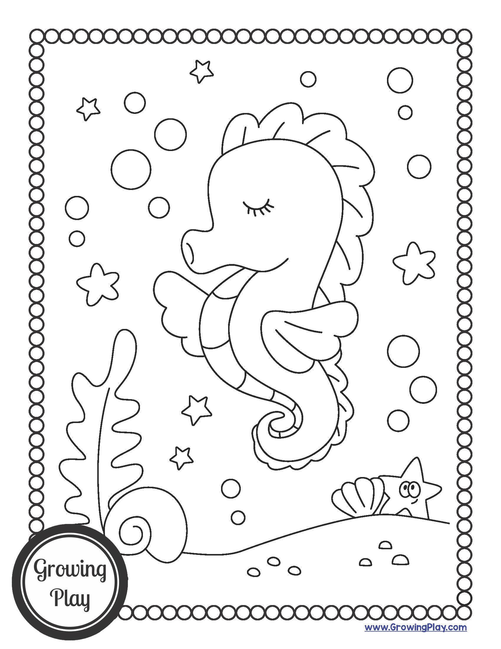 Printable Cute Seahorse Coloring Pages - Free - Growing Play