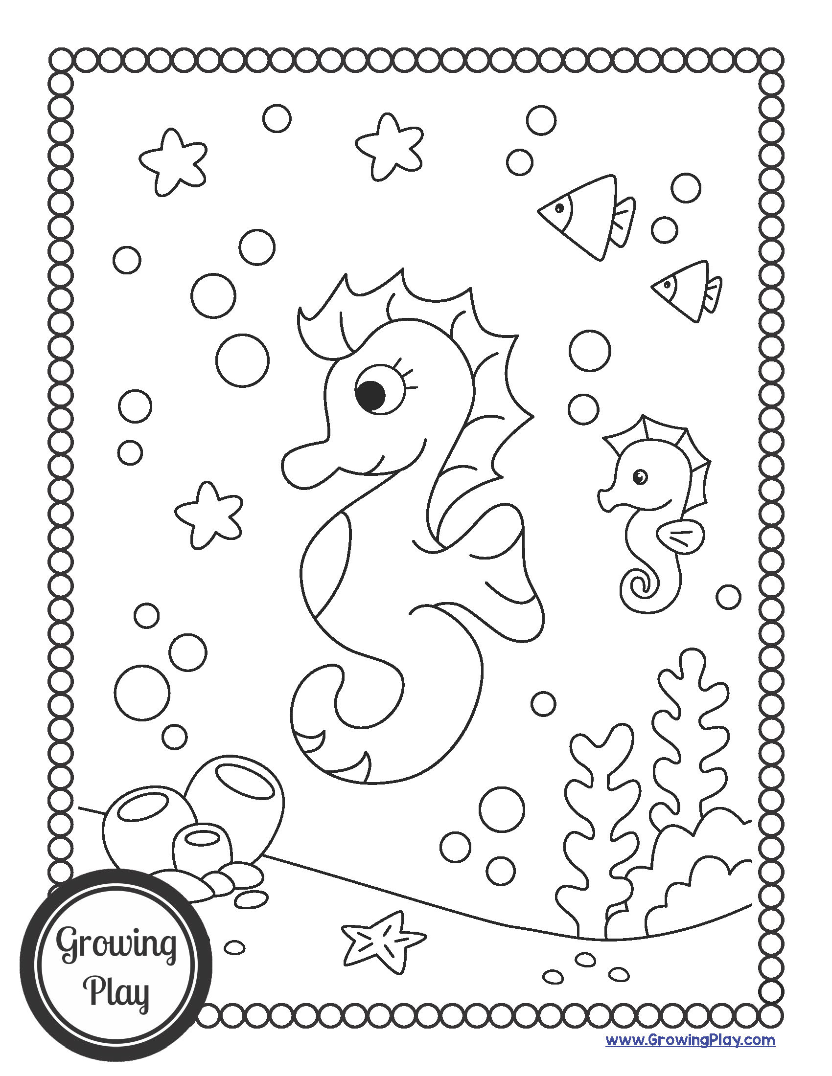 Printable Cute Seahorse Coloring Pages - Free - Growing Play