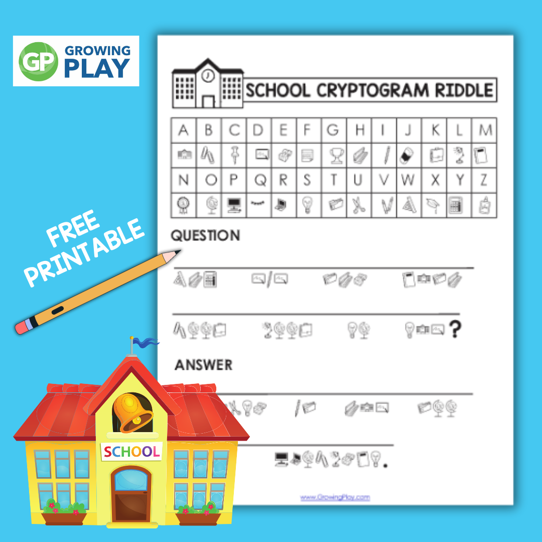 School Cryptogram Puzzle Free Printable - Growing Play